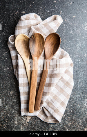 Topview of Cooking Wooden Spoon on Dark Background Stock Photo - Alamy
