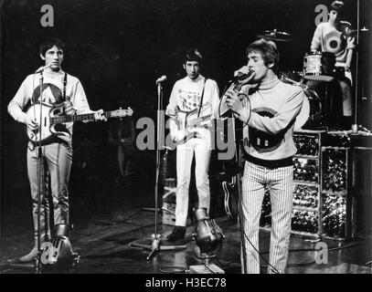 John Entwistle and Keith Moon of the rock group The Who show off their ...