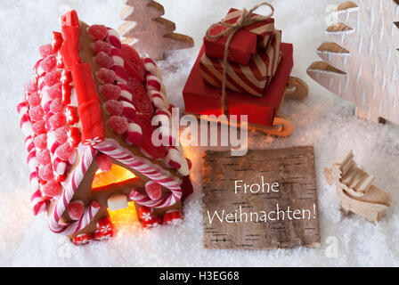 Sled, Present, Snow, Frohe Weihnachten Means Merry Christmas, Green ...