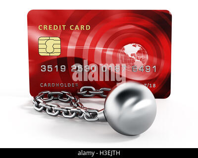 Ball and chain connected to credit card. 3d illustration Stock Photo ...