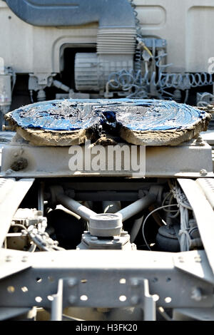 Detail with a greased fifth wheel truck coupling mechanism Stock Photo ...
