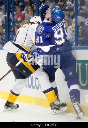 Nashville Predators center Steven Stamkos (91) is congratulated after ...