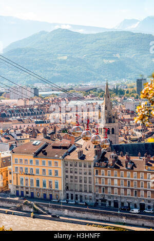 Grenoble architecture - aerial view of the city at sunset. Grenoble ...