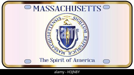 Massachusetts state license plate in the colors of the state flag over ...