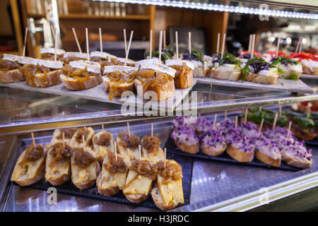 Tapas on display in a bar in the old quarter of Valencia Stock Photo ...