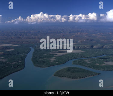 Aerial view of King River with mangroves and tidal mud flats, Wyndham ...