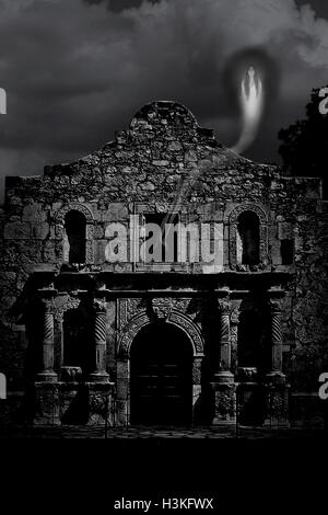 Ghost at the front door of the Alamo at night Stock Photo - Alamy
