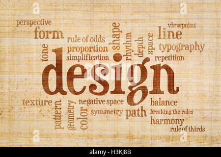 design elements and rules word cloud on a handmade tan toned paper ...