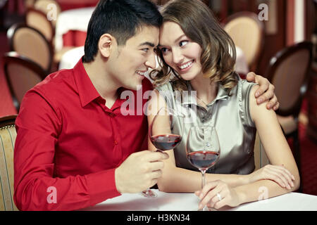 young tender couple, man and woman in love isolated on white, fooling ...