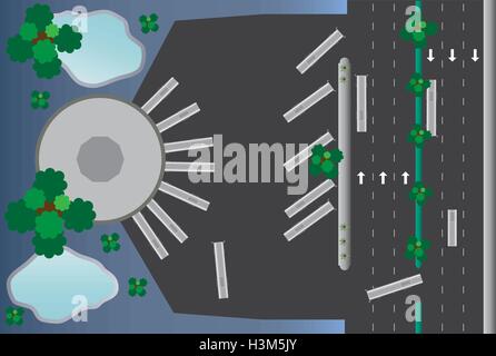 Top view of Circle building bus station Landscape Vector Illustration ...