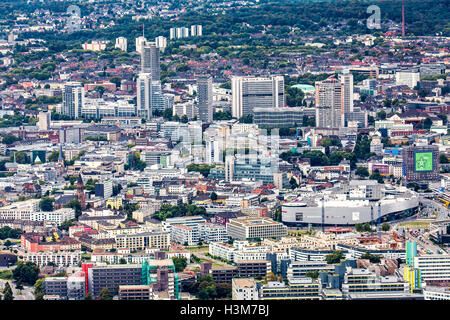Areal shot of the city of Essen, Germany, city center, downtown area ...