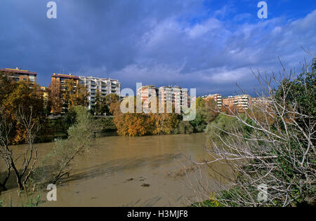 View of the River Tiber in flood, central Rome, Italy. November 2012 ...