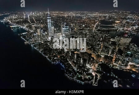 Aerial view from helicopter of Freedom Tower, Manhattan, New York, USA ...