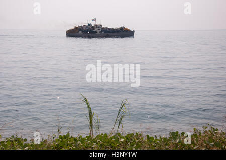 A local ferry departs Uvira, Democratic Republic of the Congo,on the ...
