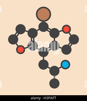 Bromo-dragonFLY hallucinogenic drug, molecular model. Atoms are Stock ...
