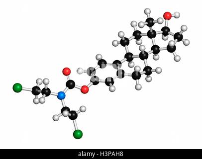Estramustine prostate cancer chemotherapy drug molecule. Skeletal ...