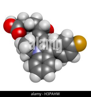 Fluvastatin hypercholesterolemia drug molecule. Atoms are represented ...