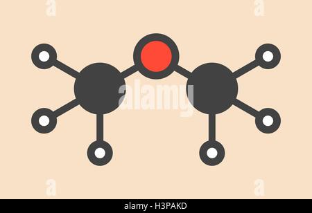 Dimethyl ether (methoxymethane, DME), molecular model. Atoms are ...