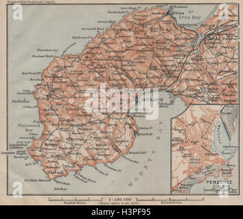 PENWITH PENINSULA & PENZANCE town plan. Land's End St Ives. Cornwall ...