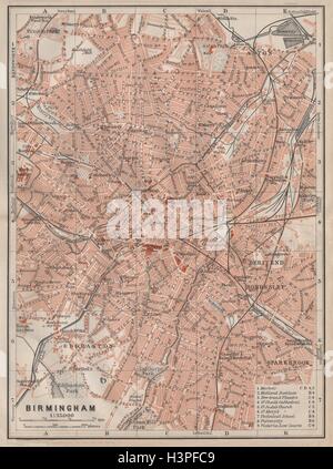 BIRMINGHAM town city plan. Edgbaston Aston Deritend Bordesley Saltley ...