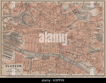 GLASGOW antique town city centre plan. Scotland. BAEDEKER 1927 old map ...