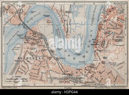 ROCHESTER, CHATHAM & STROOD town plan. River Medway. Dockyards. Kent ...