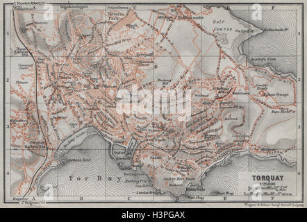 TORQUAY antique town city plan. Torbay Babbacombe. Devon. BAEDEKER ...