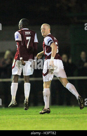 Anthony Cook (7) scores the first goal for Chelmsford and celebrates ...