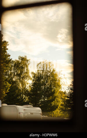 Fall foliage through an old window in Lake George, NY Stock Photo - Alamy