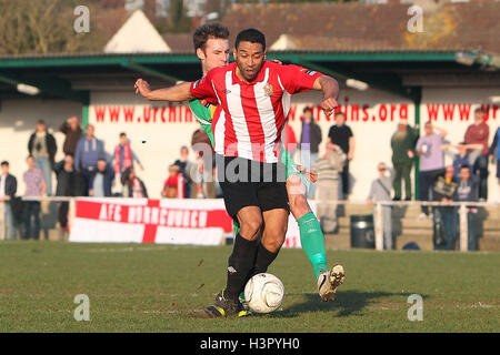 Dave Rainford of Hornchurch takes a tumble in the penalty area under ...