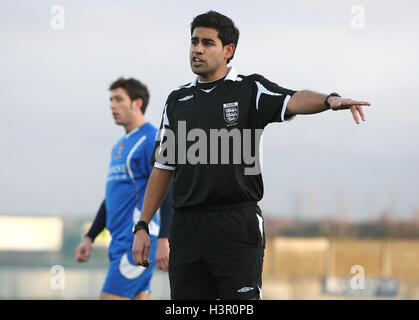 Referee at a football match at Aveley FC Parkside stadium in August ...