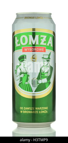 Lomza unpasteurized lager beer isolated on white background. Lomza ...