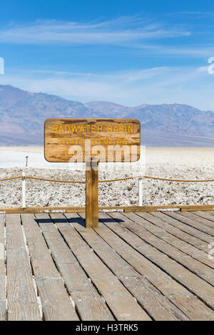 Sign at Badwater Basin, the lowest point in North America, Death Valley ...