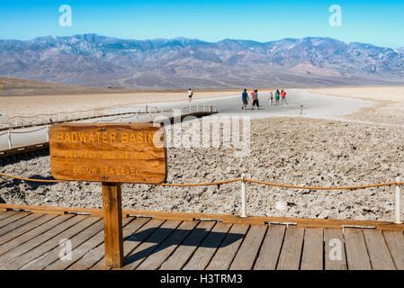 Lowest point in North America, Badwater Basin sign, Death Valley ...