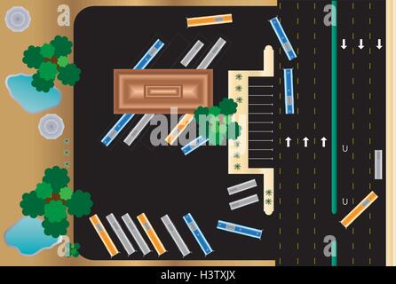 Top view of Rectangle building bus station Landscape Vector ...