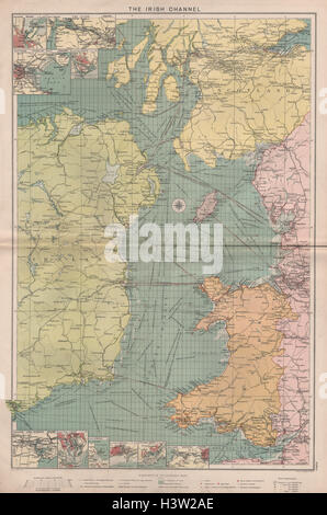 Irish Sea sea chart. Ports lighthouses mail routes dockyards. LARGE ...