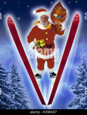 Santa Claus ski jumping, composing Stock Photo - Alamy