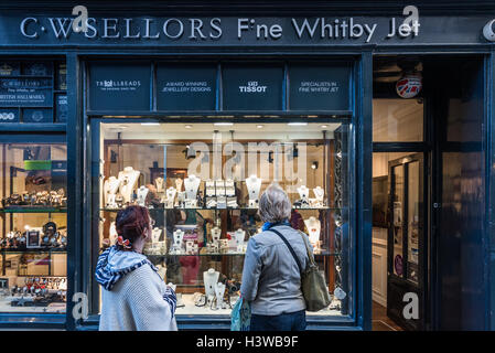 A jewellers shop window in Whitby UK with Amber Jet and Opal Jewellery ...
