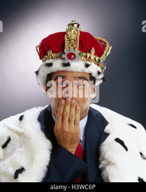 King, young, ermine's casing, crown, gesture, tongue, stick out, half ...