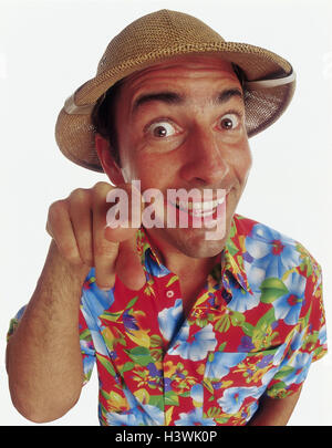 Man, Hawaii shirt, straw hat, gesture, shout, portrait, Holiday ...