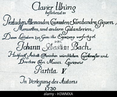 Sheet music by Johann Sebastian Bach (1685-1750) a German composer and ...