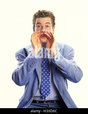 Man, young, gesture, shout, call, portrait, Men, studio, cut out, shout ...