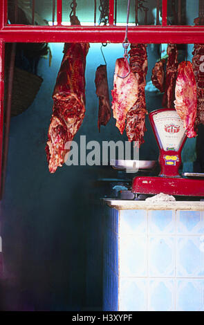 food, meat, butcher's shop, shopping window with display, Rome, Italy ...