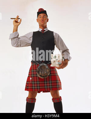 Bulkheads, kilt, piggy bank, cigar, gesture, concepts, man, tradition ...