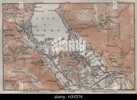 COMO town city plan and environs. San Giorgio Brunate. Italy mappa 1903 ...