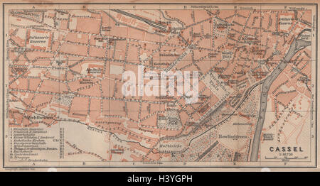 KASSEL CASSEL antique town city stadtplan. Hesse. Germany karte, 1900 ...
