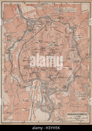 BRAUNSCHWEIG town city stadtplan. Brunswick. Lower Saxony karte, 1900 ...