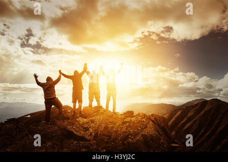 Group people winner win mountain concept Stock Photo - Alamy