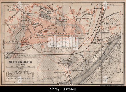 WITTENBERG antique town city stadtplan. Saxony-Anhalt karte. BAEDEKER ...