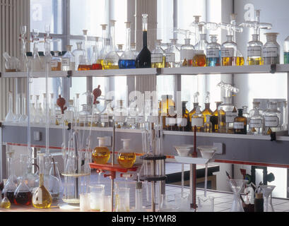 Laboratory, shelf, glass vessels, chemical laboratory, research ...